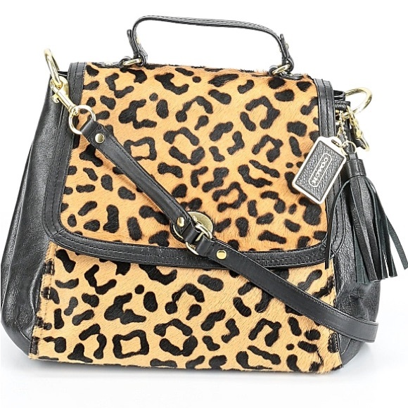 Coach | Bags | Coach Park Ocelot Calf Hair Leather Flap Satchel ...
